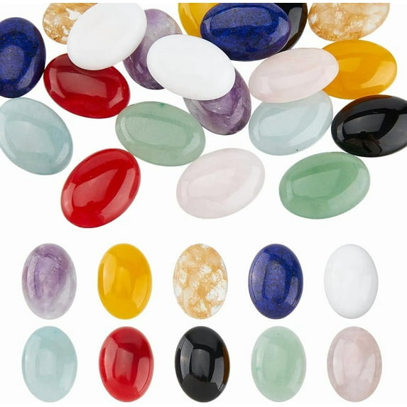 20Pcs 10 Styles Natural Gemstone Cabochons Quartz Cabochon Flatback ...