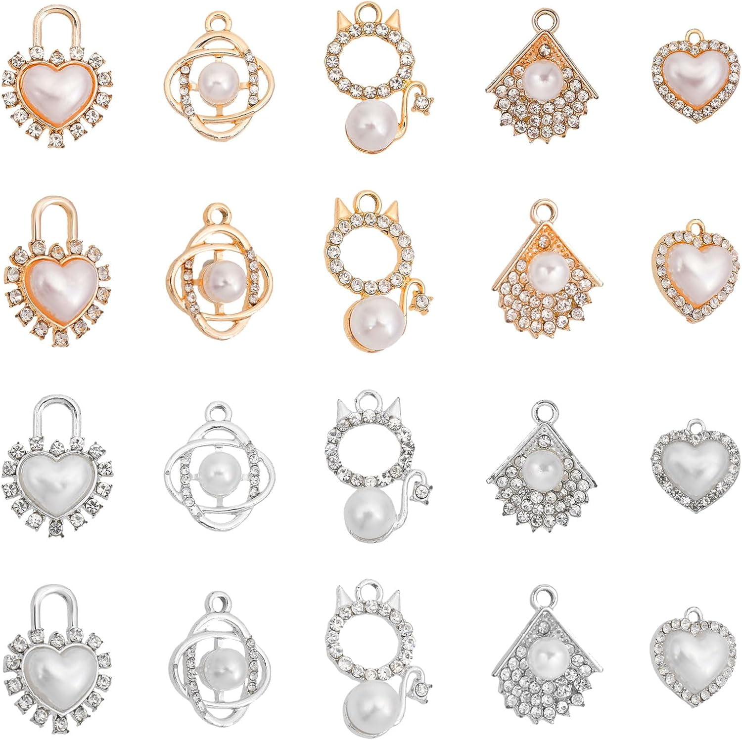 20Pcs 10Styles Alloy Rhinestone Pendants with Plastic Imitation Pearl ...