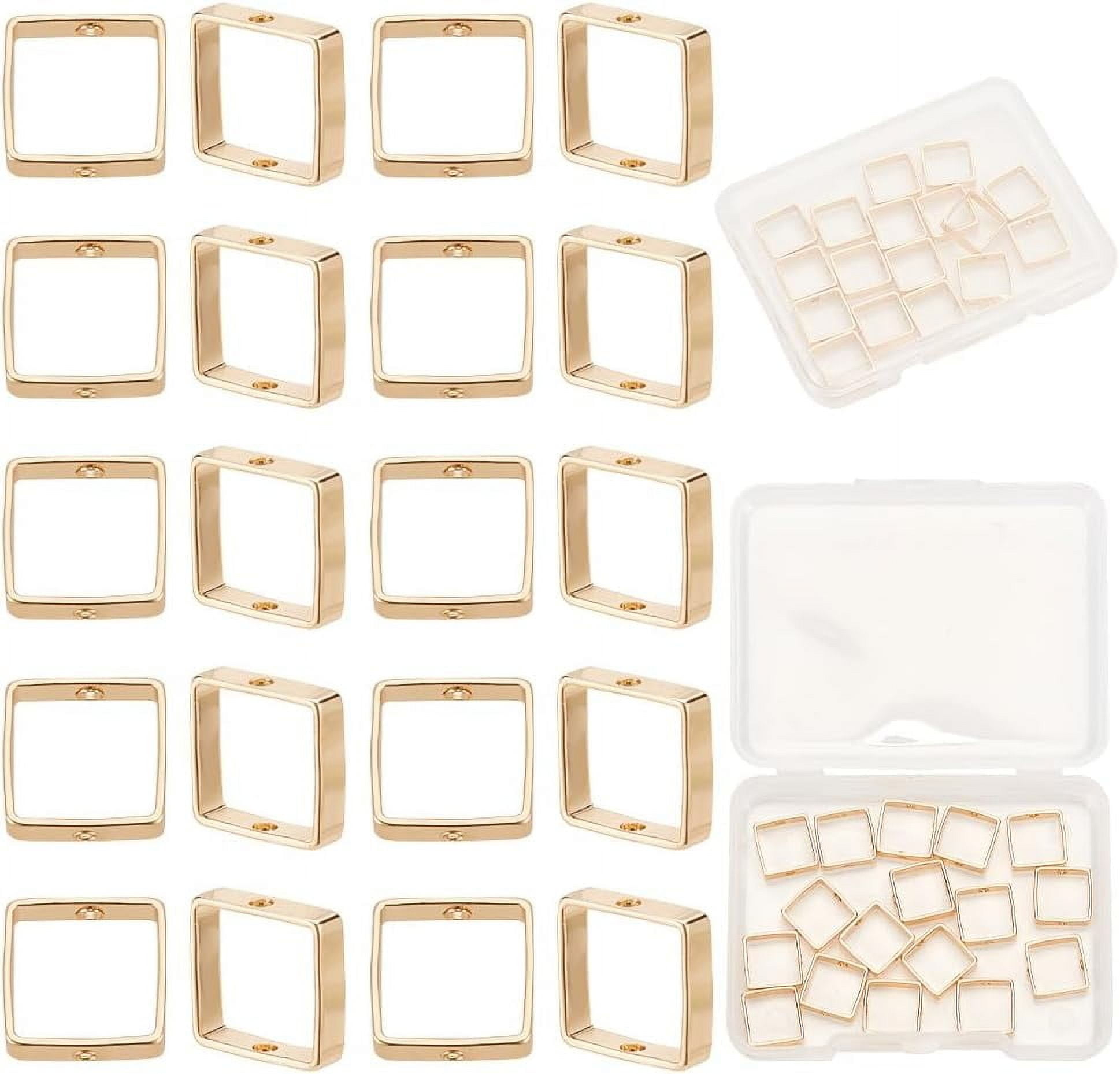 20Pcs 10x10x3mm Brass Bead Frames Square Real 18K Gold Plated Hole: 1mm ...