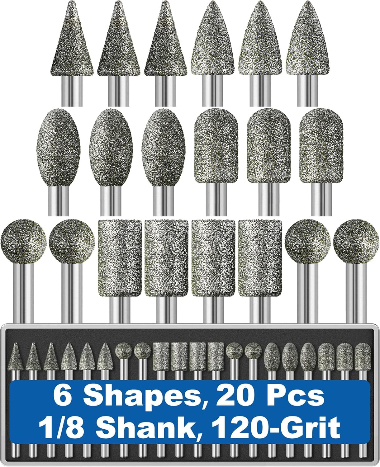 20Pcs 120-Grit Diamond Grinder Bit 1/8" Shank Compatible with Dremel ...