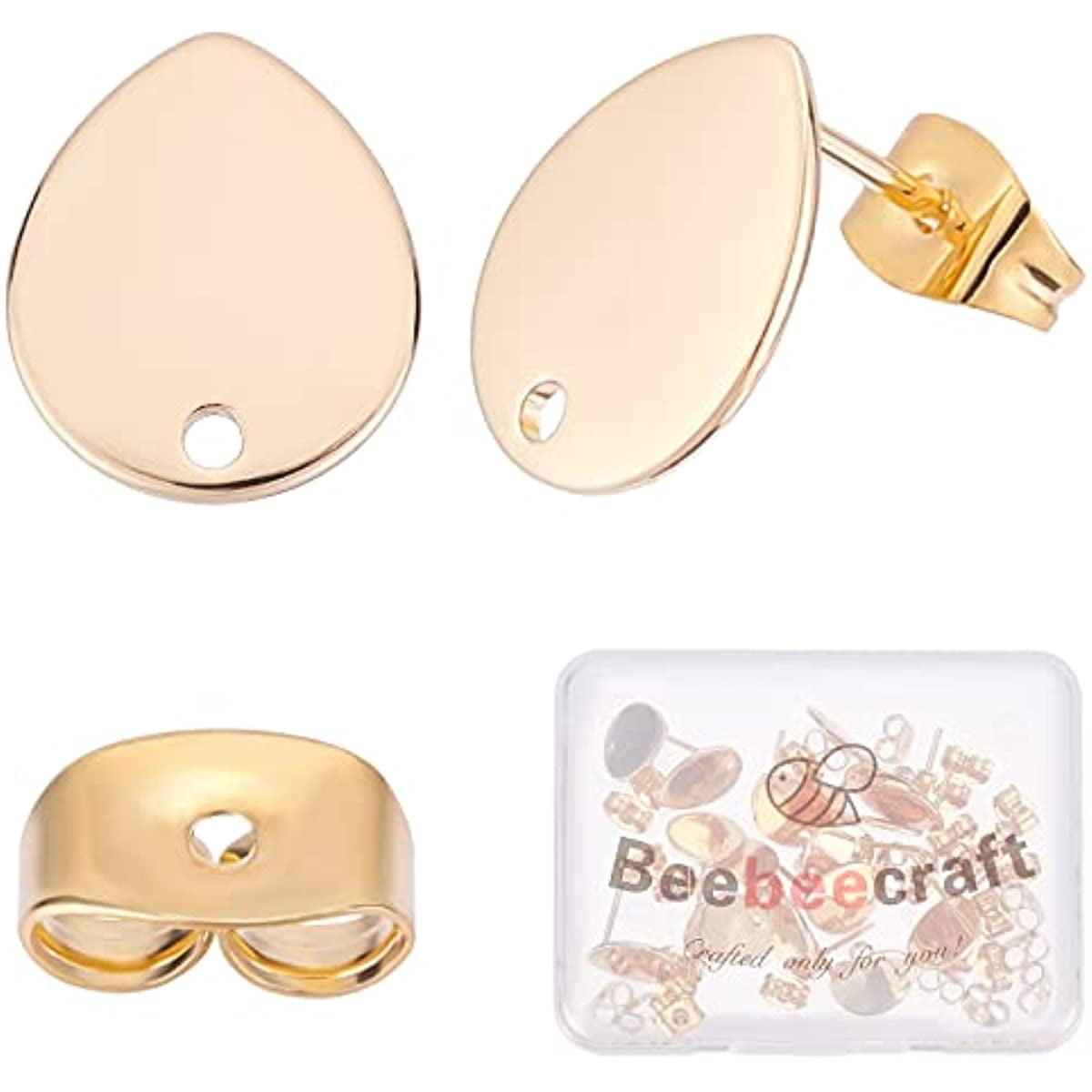 20Pcs 18K Gold Plated Teardrop Earring Findings Flat Plate Earring ...