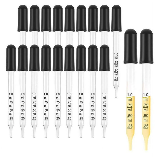 20Pcs 1Ml Glass Liquid Droppers, Eye Dropper Pipettes with Black ...