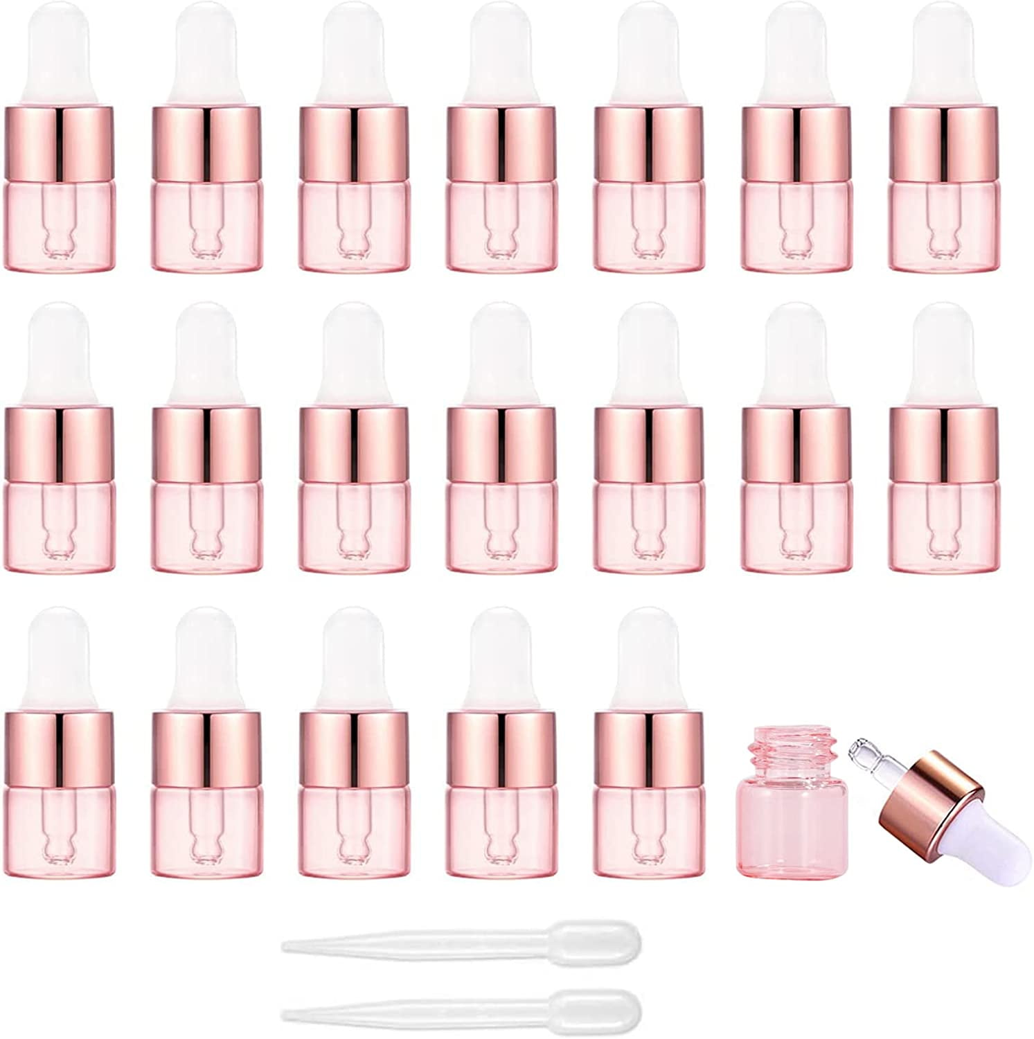 20Pcs, 1Ml Rose Gold Glass Sample Dropper Bottles, Empty Mini Bottles ...