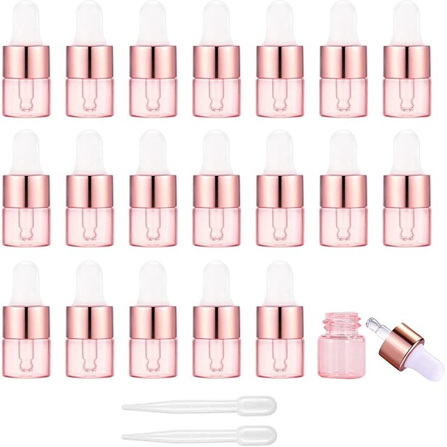 20Pcs, 1Ml Rose Gold Glass Sample Dropper Bottles, Empty Mini Bottles ...