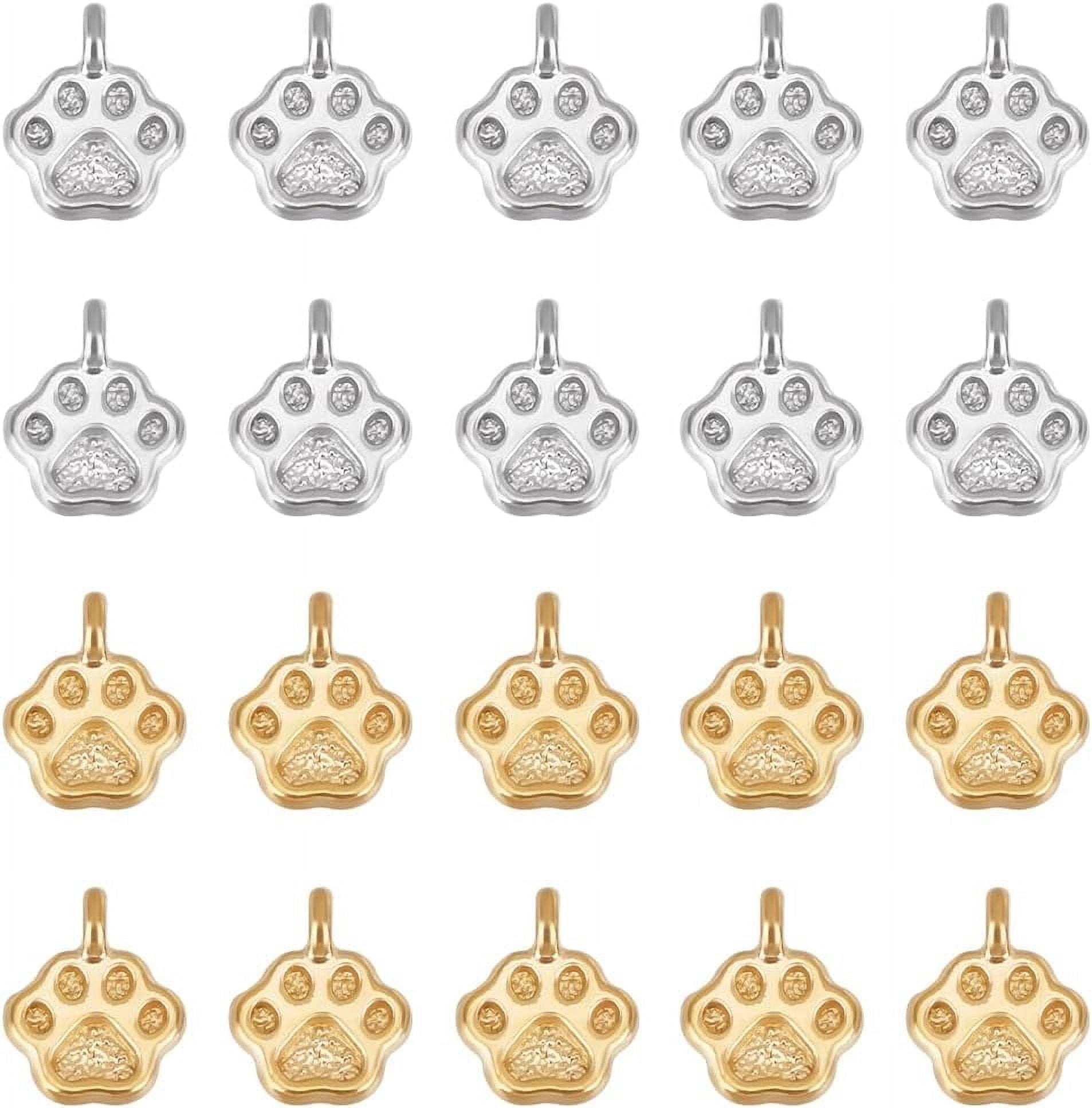 20Pcs 2 Colors 304 Stainless Steel Charms Animal Cat Dog Paw Chunk ...