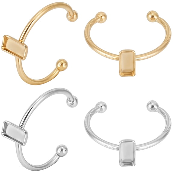 20Pcs 2 Colors 304 Stainless Steel Open Cuff Ring Components Pad Ring ...