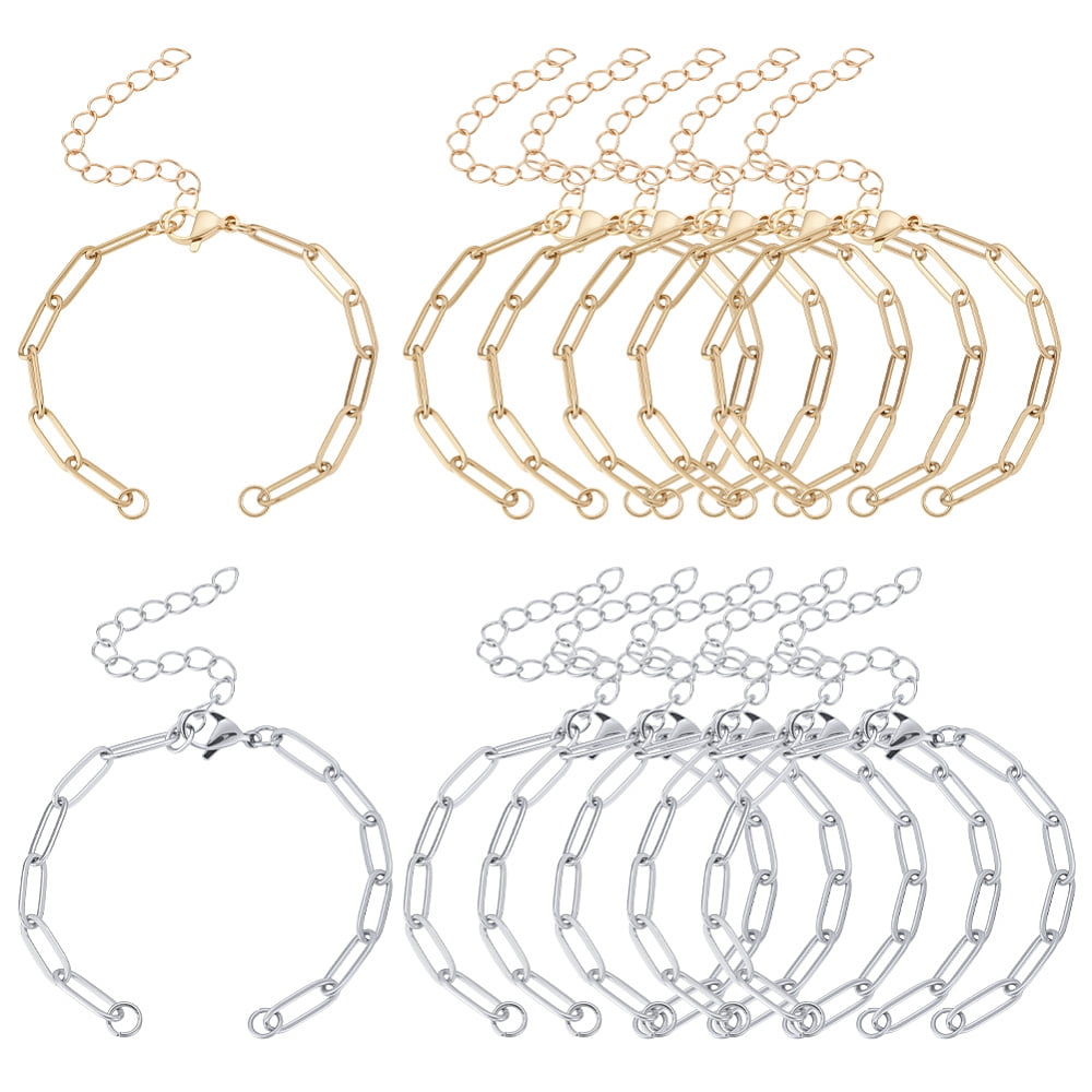 20Pcs 2 Colors 304 Stainless Steel Paperclip Chains Bracelet Making ...