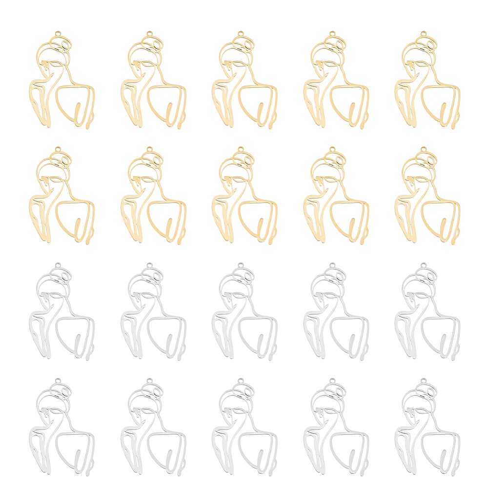 20Pcs 2 Colors 304 Stainless Steel Pendants Women Charms Golden ...