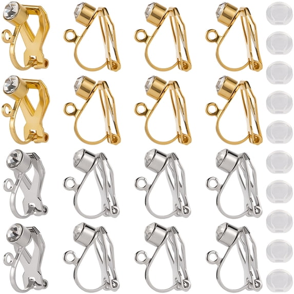 20Pcs 2 Colors 316 Surgical Stainless Steel Rhinestone Clip-on Earring ...