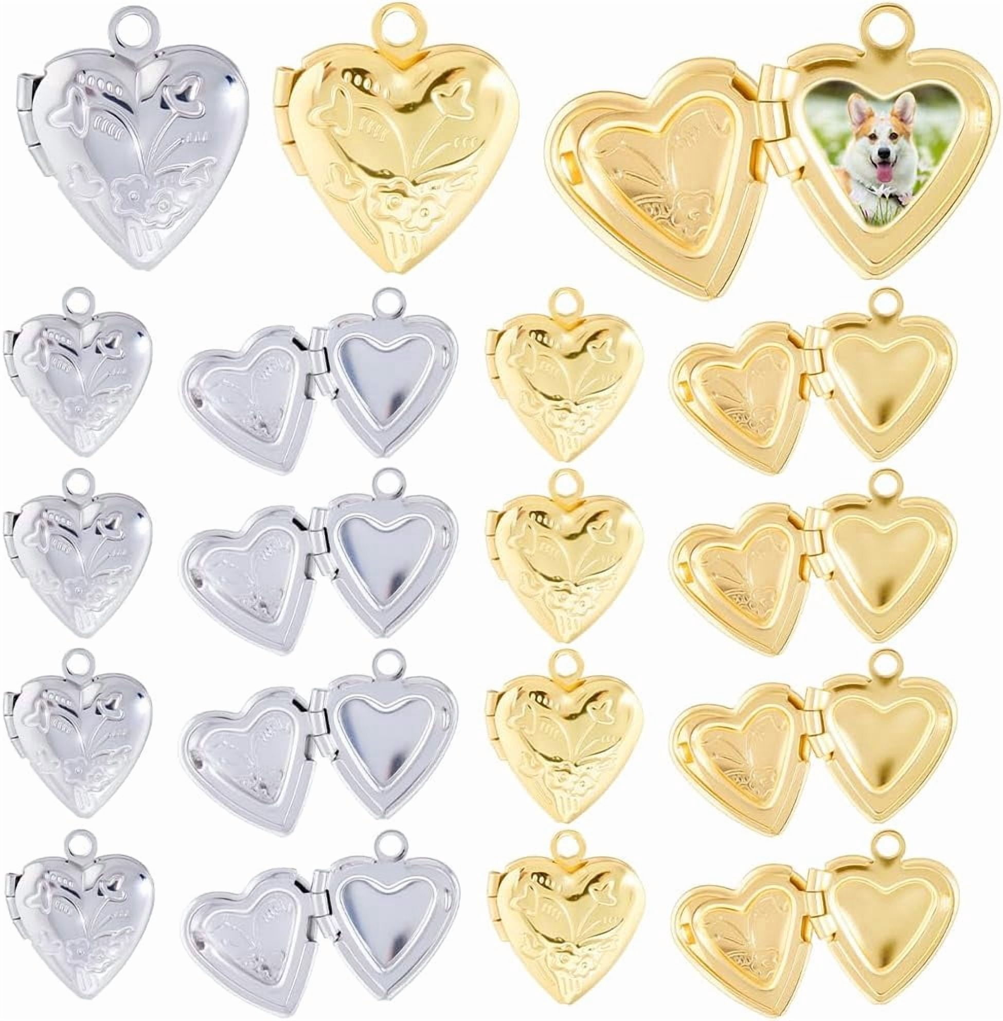 20Pcs 2 Colors Brass Locket Pendants Photo Frame Charms for Necklaces ...