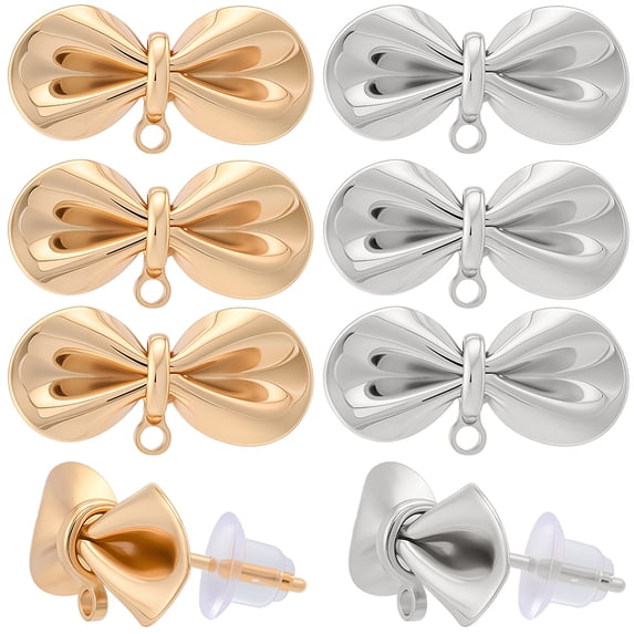 20Pcs 2 Colors Brass Stud Earring Findings with Loop Bowknot Mixed ...