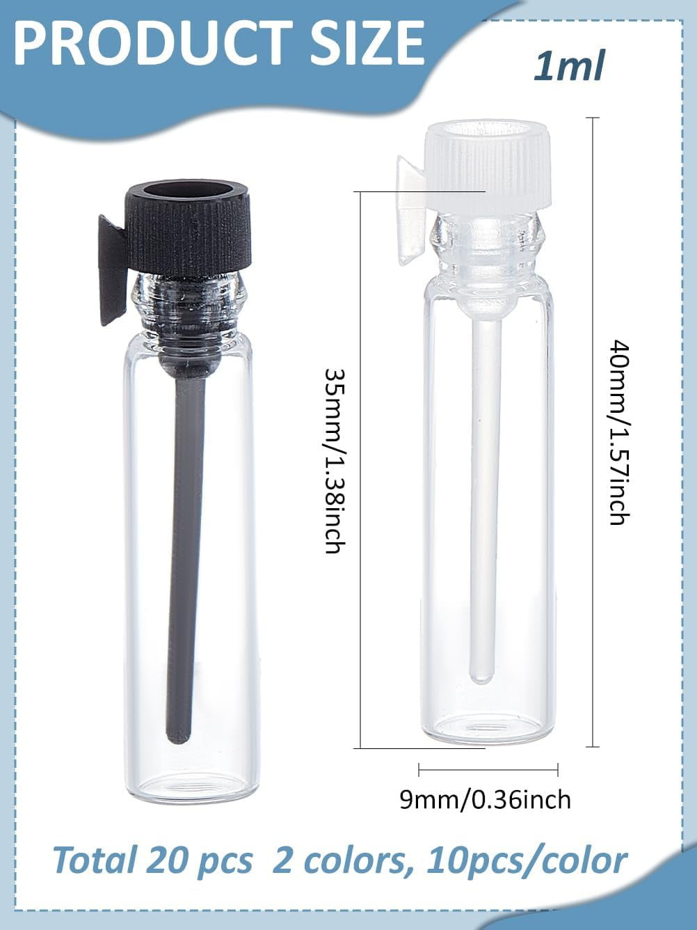 20Pcs 2 Colors Clear Column Glass Bottles Bead Containers Screw Top ...