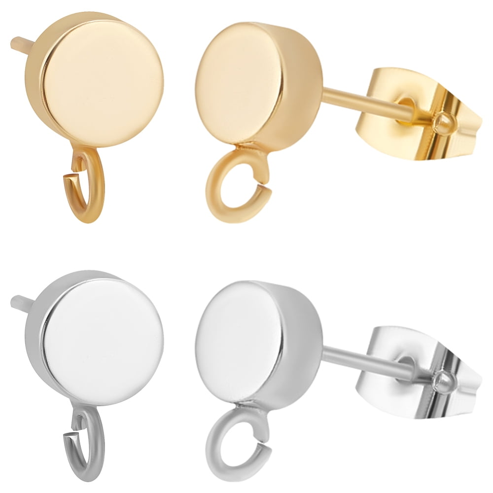 20Pcs 2 Colors Flat Round Brass Stud Earring Finding with Loop 20Pcs 2 ...