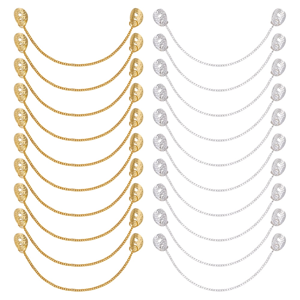 20Pcs 2 Colors Iron Clothing Curb Chains with Brass Buttons Golden ...