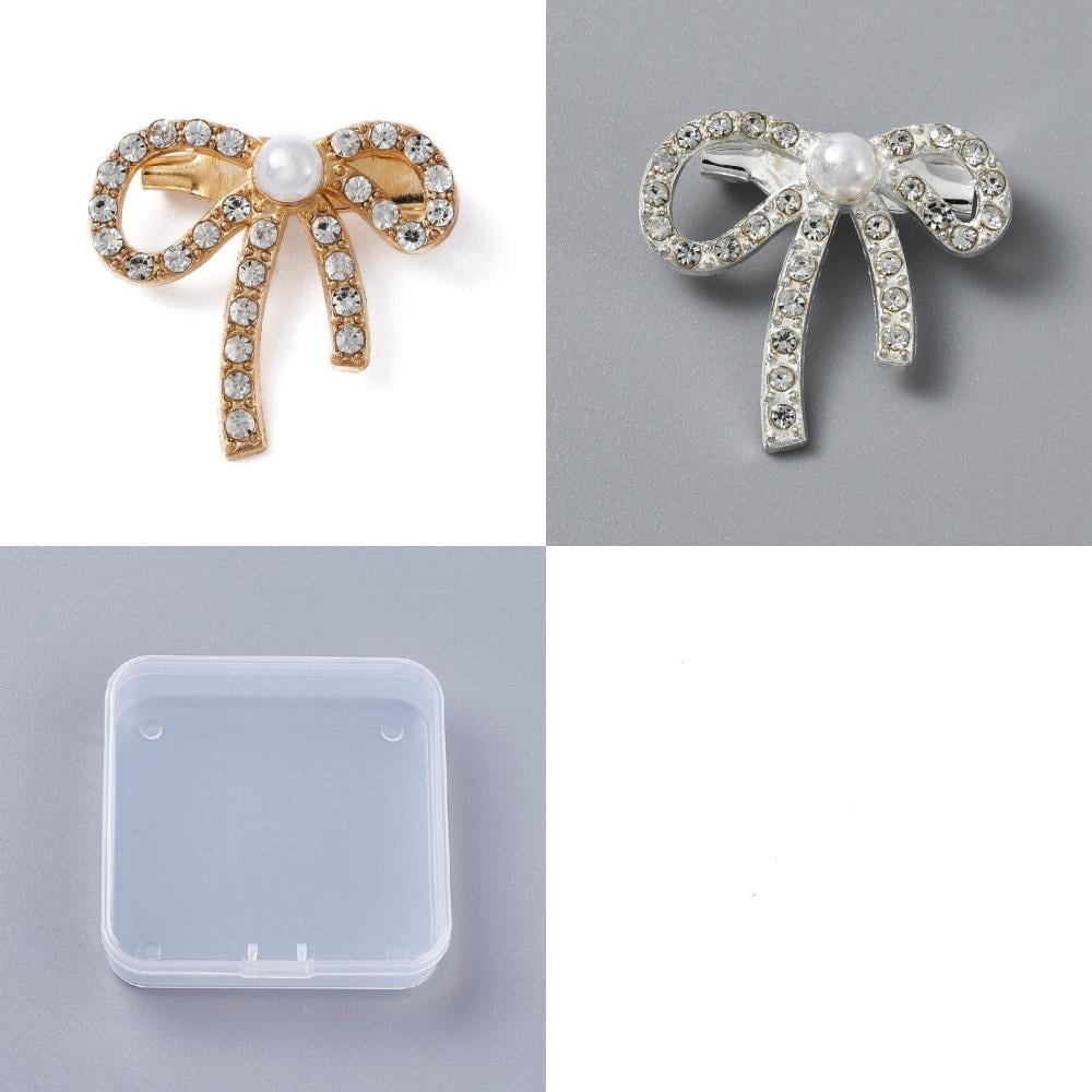 20Pcs 2 Colors Rhinestone Bowknot Lapel Pins with Imitation Pearl Alloy ...
