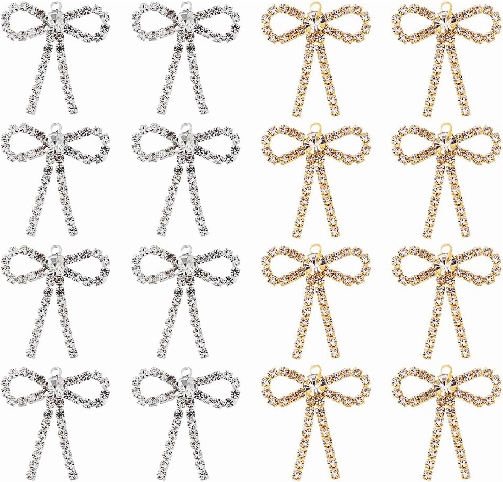 20Pcs 2 Colors Rhinestone Pendants Metal Bowknot Charms with Loop ...