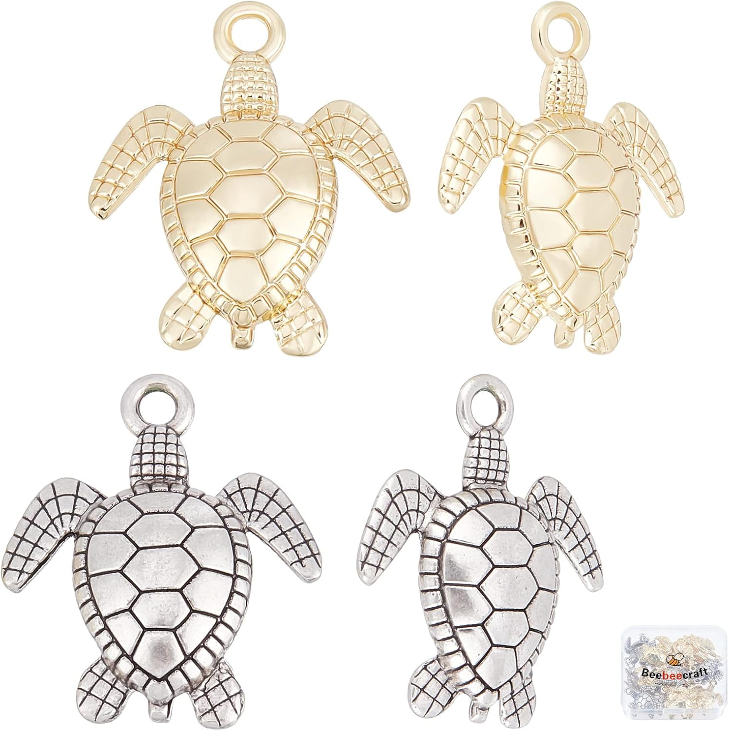 20Pcs 2 Colors Sea Turtle Charms 14K Gold &Thai Silver Plated Alloy ...