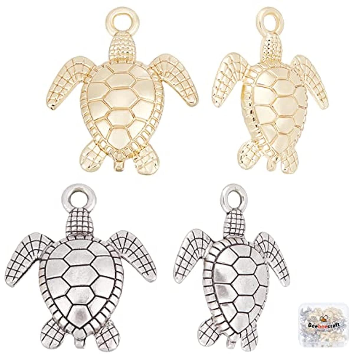 20Pcs 2 Colors Sea Turtle Charms 14K Gold Thai Silver Plated Alloy ...