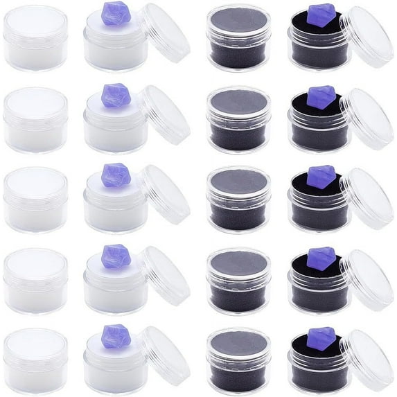20Pcs 2 Colors Small Loose Gemstone Display Box 1.26" White Black Round ...