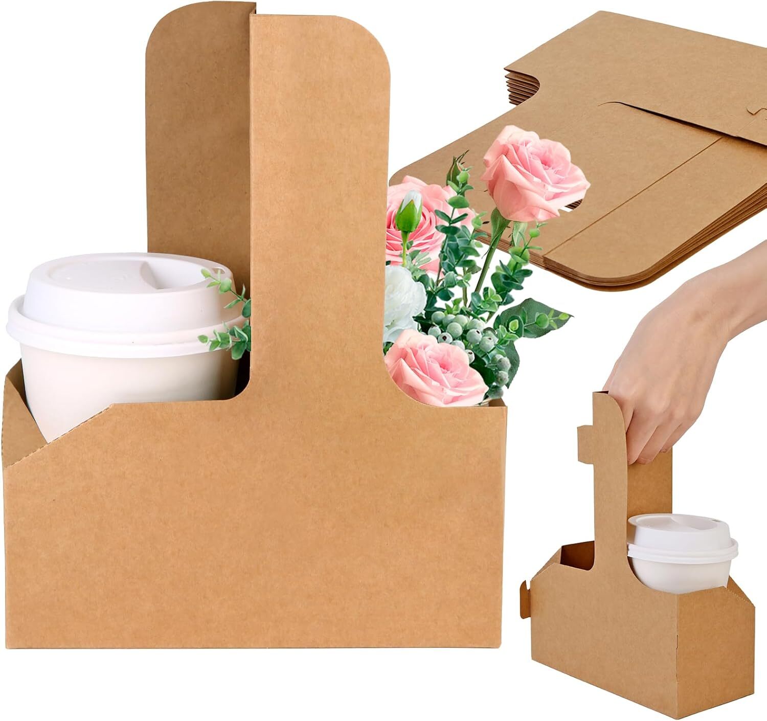 20Pcs -2 Cup Drink Carrier with Handle - Paper Cup Holder, Coffee ...