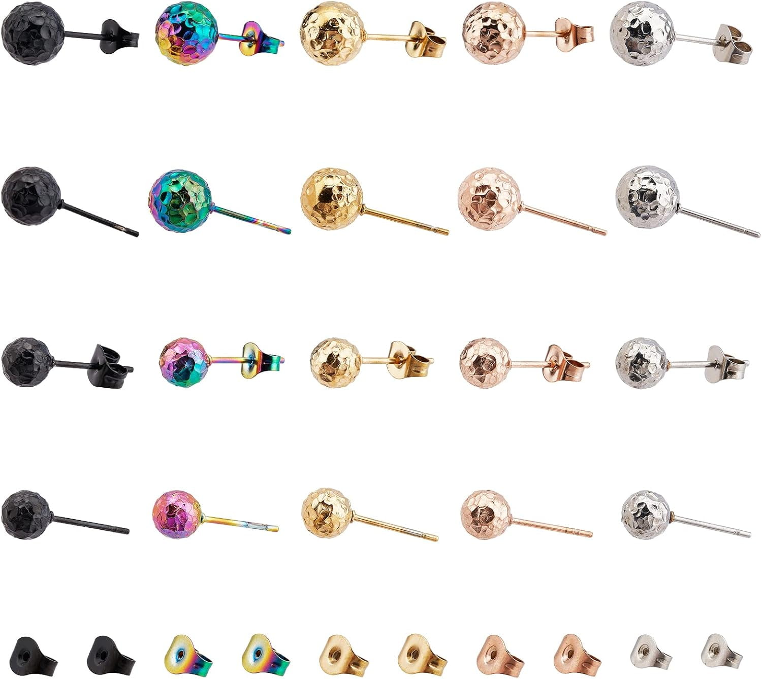 20Pcs 2 Sizes 5 Colors Stainless Steel Textured Ball Earrings with Ear ...