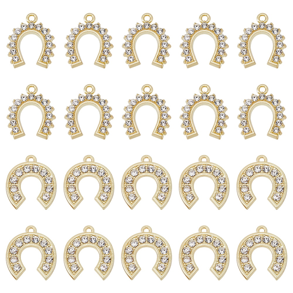 20Pcs 2 Style Alloy Rhinestones Charms Horseshoe Charms Pendant Crystal ...
