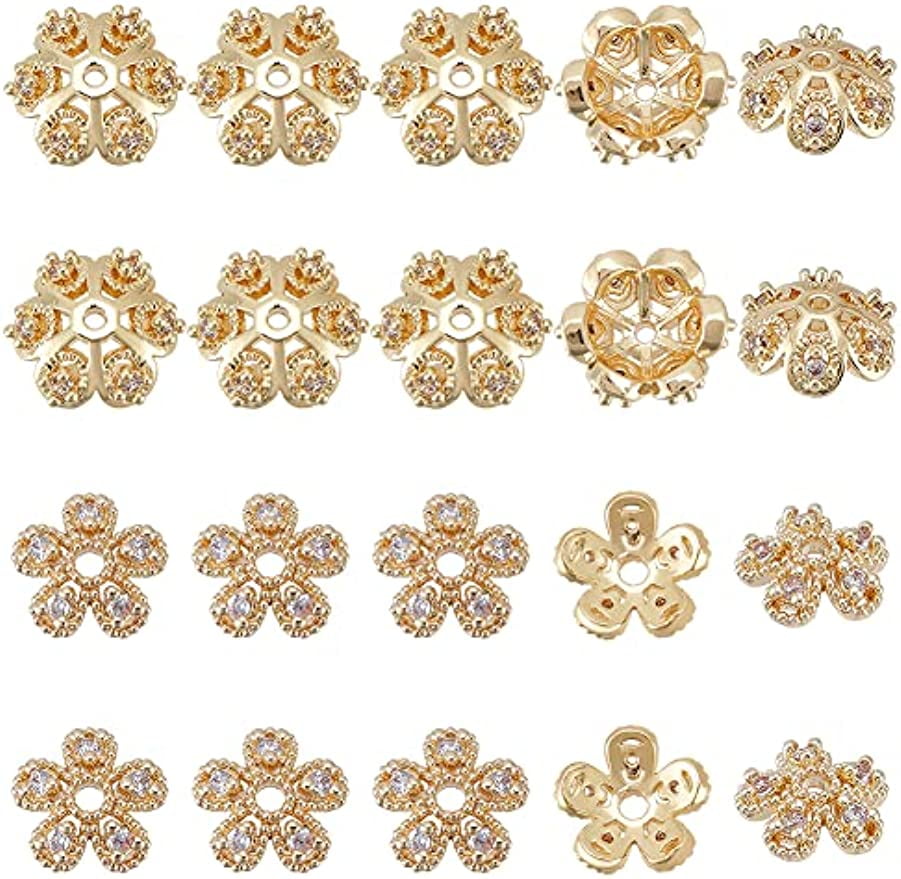 20Pcs 2 Style Caps Spacer Beads 5-Petal Flower Bead Caps Hollow Flower ...