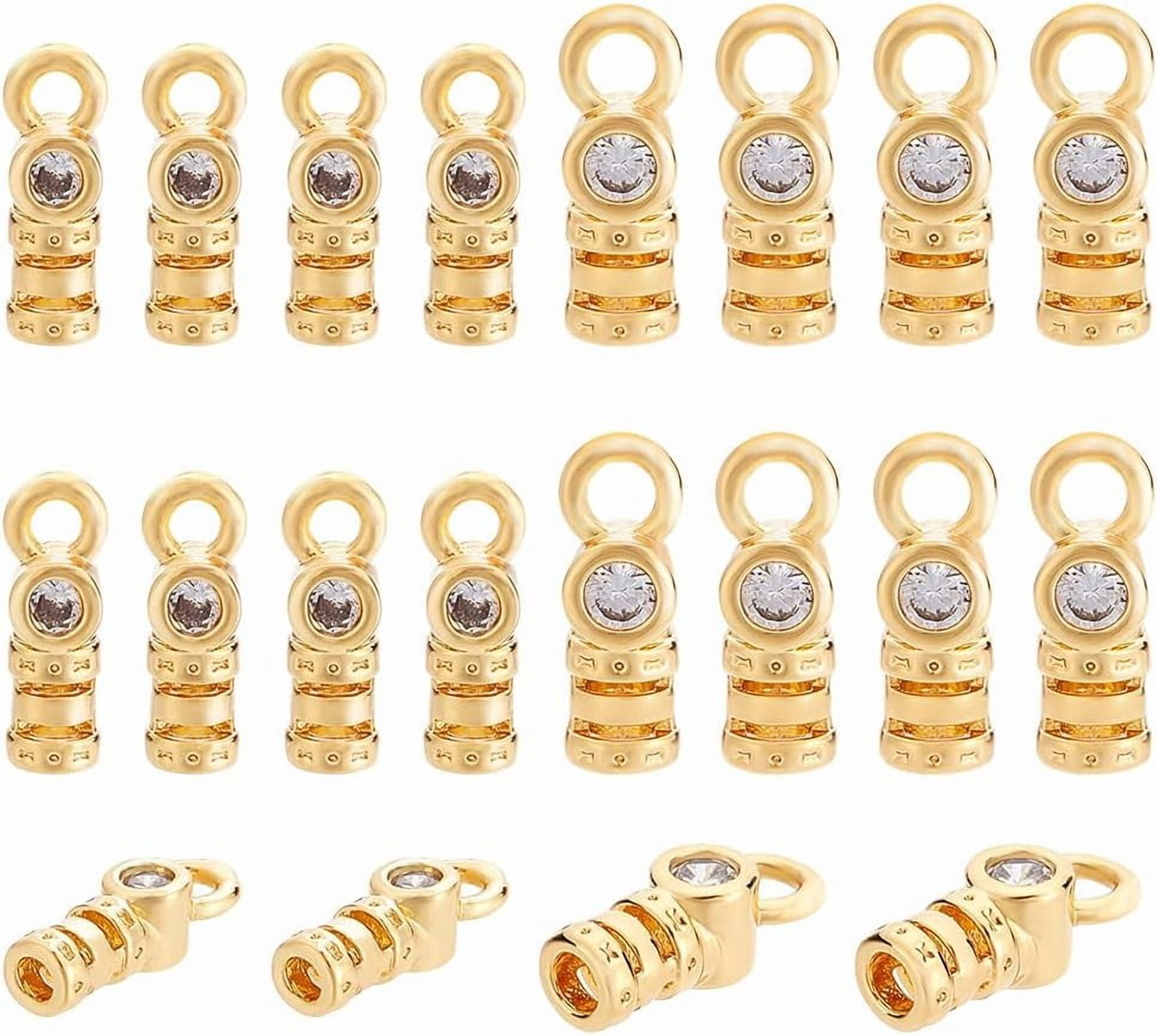 20Pcs 2 Styles Brass Cord Ends End Caps with Clear Cubic Zirconia ...