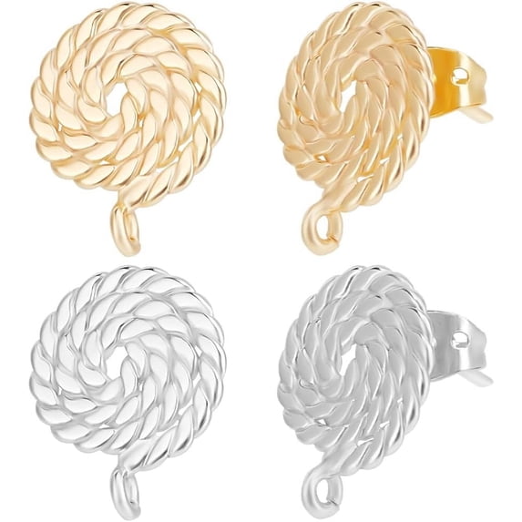 20Pcs 2 Styles Brass Stud Earring Findings with Loop Flat Round 20Pcs 2 ...