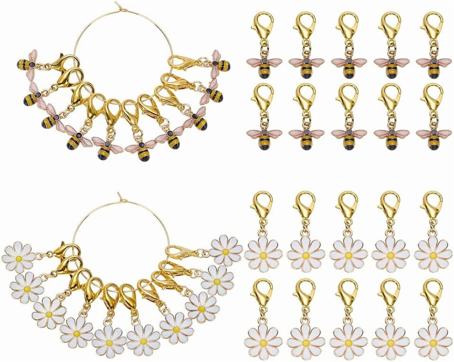 20Pcs 2 Styles Daisy and Bee Stitch Marker Charms for Crocheting Golden ...