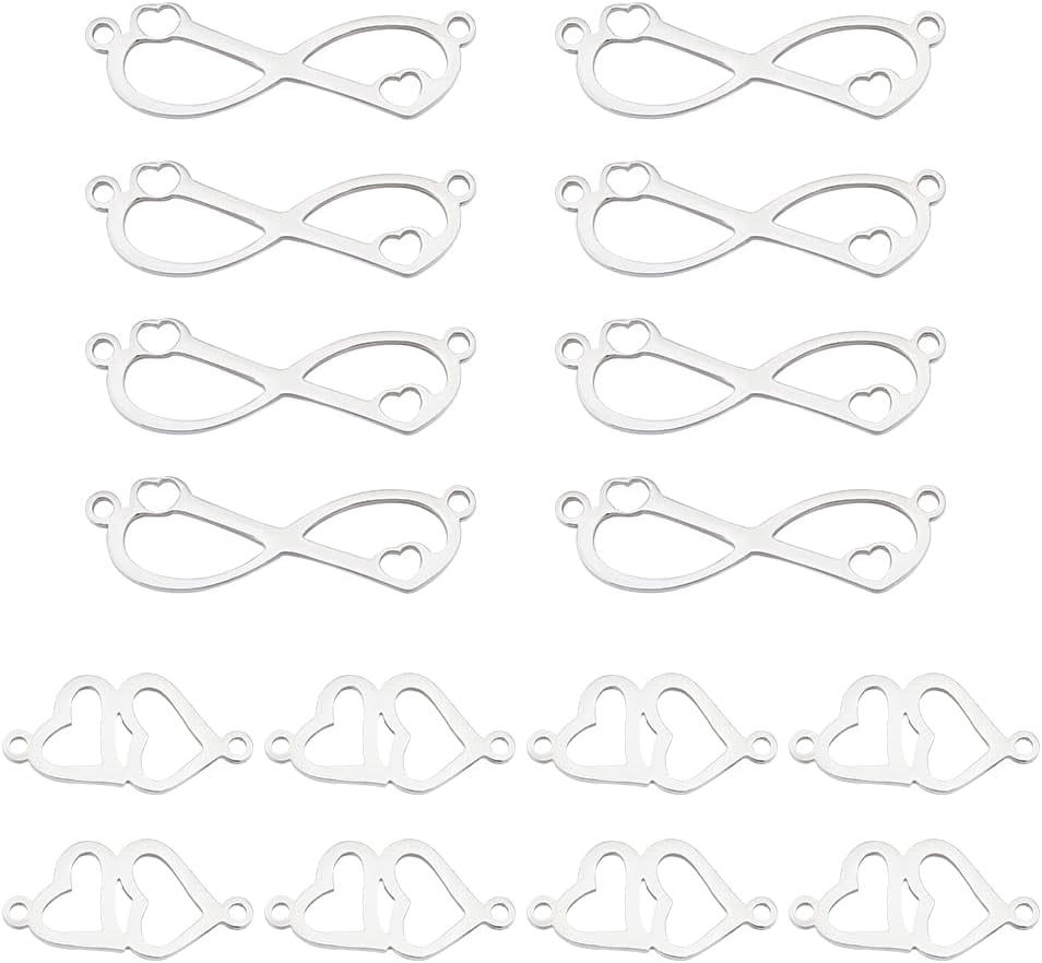 20Pcs 2 Styles Double Heart Connector Charms Infinity Connector with ...