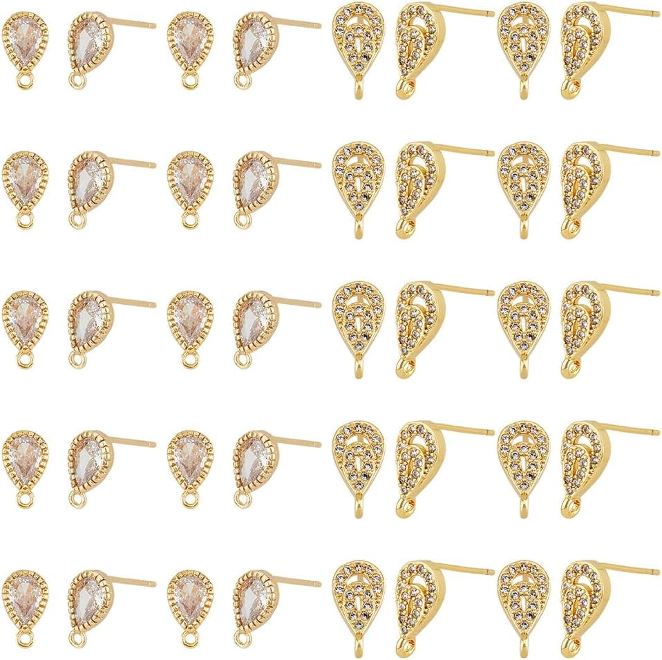 20Pcs 2 Styles Teardrop Stud Earring Gold Earring Stud Brass Earrings ...