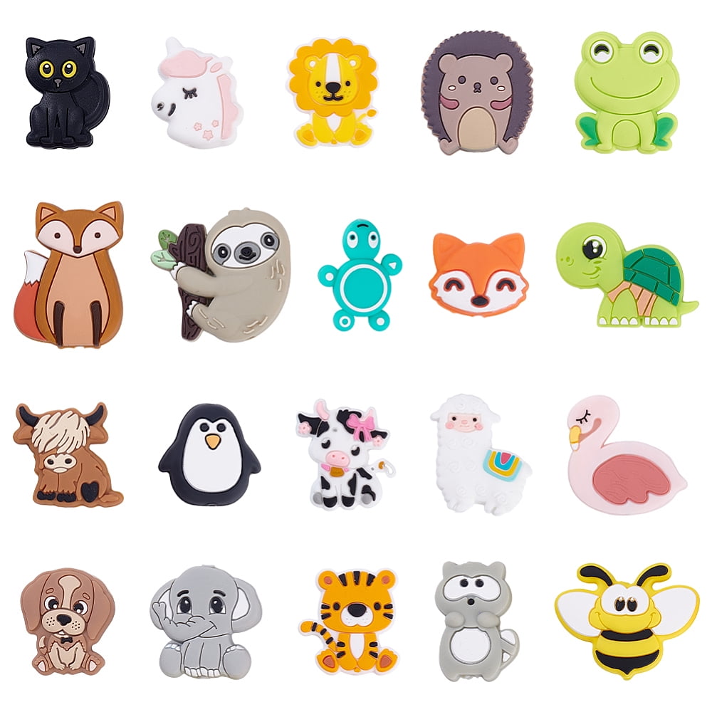 20Pcs 20 Style Animal Silicone Bead Cute Silicone Focal Beads Colorful ...