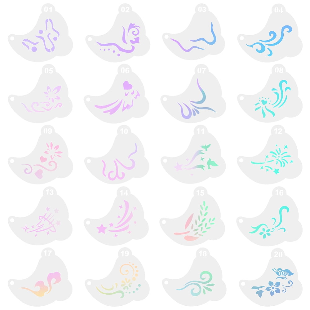 20Pcs 20 Styles Reusable Facepaint Stencils White Plastic Heart Flower ...