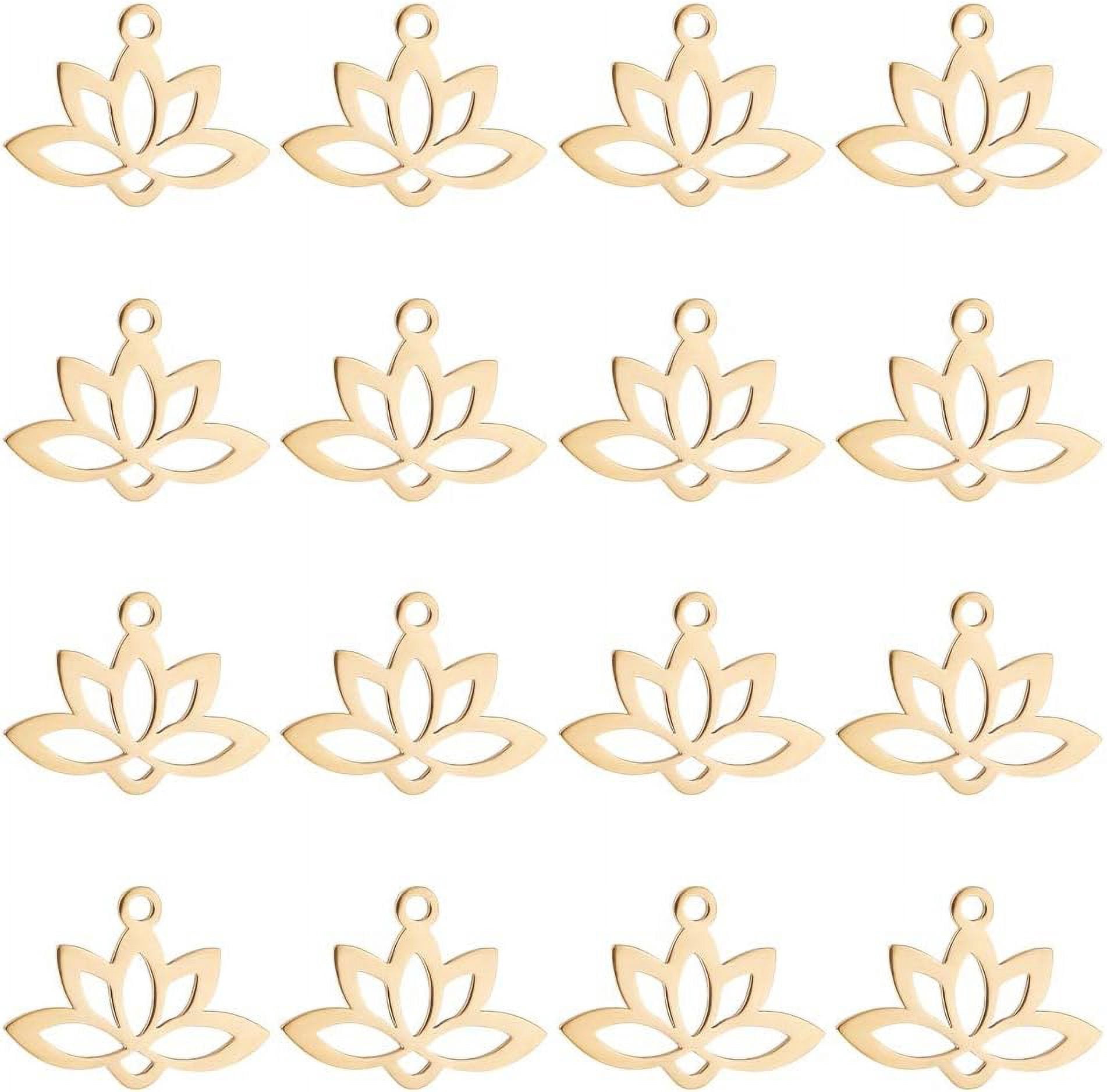 20Pcs 201 Stainless Steel Pendants Laser Cut Hollow Lotus Golden 14x18 ...