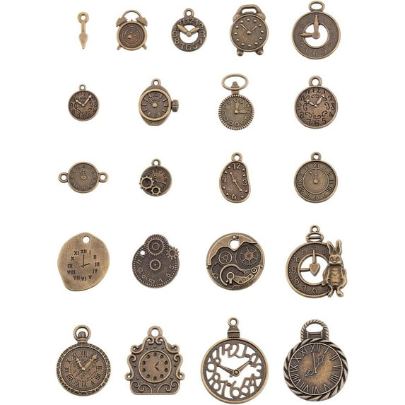 20Pcs 20Styles Bronze Clock Face Charms with 10Pcs Dial Pointer Charms ...