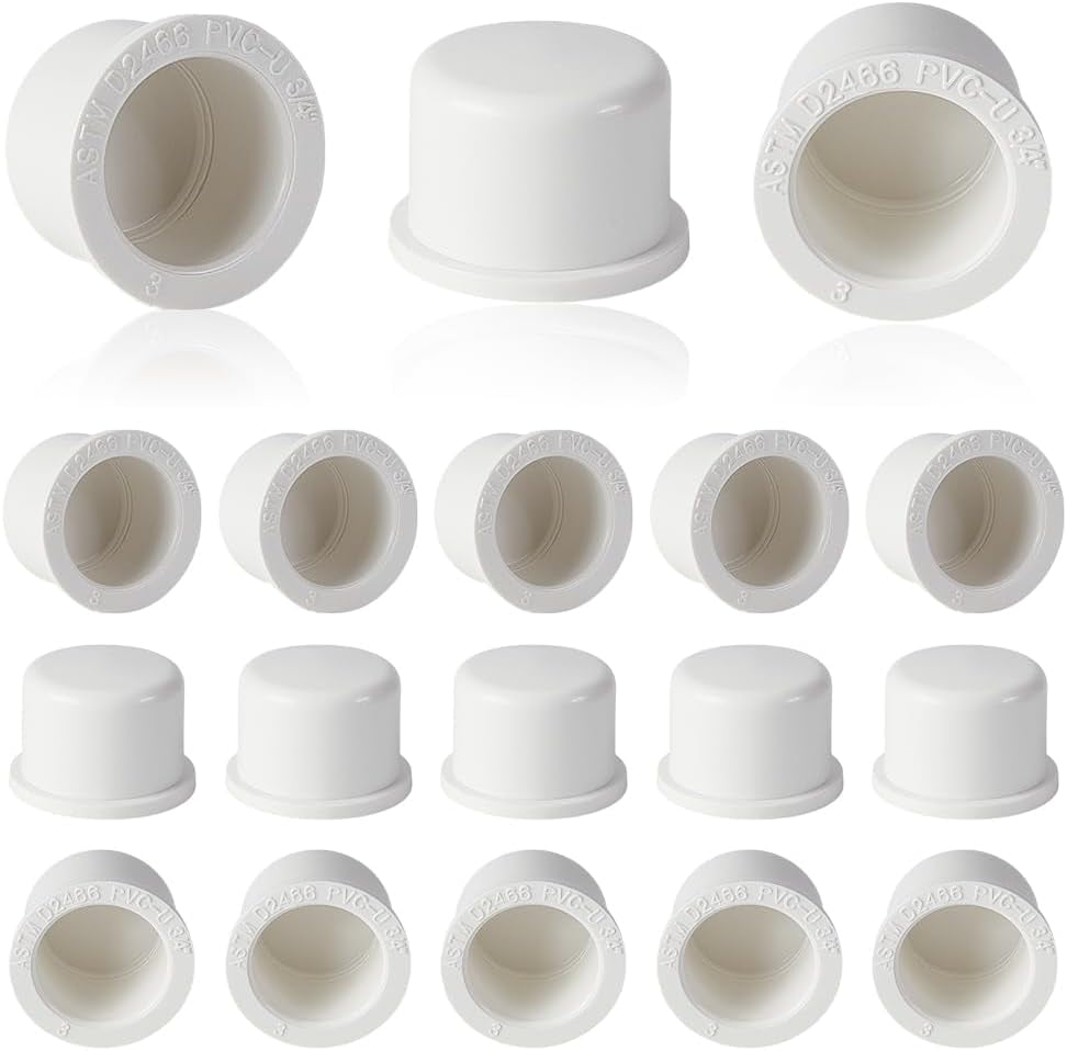 20Pcs 3/4" PVC Pipe End Cap Fitting White PVC Pipe End Cap Plug Adapter ...
