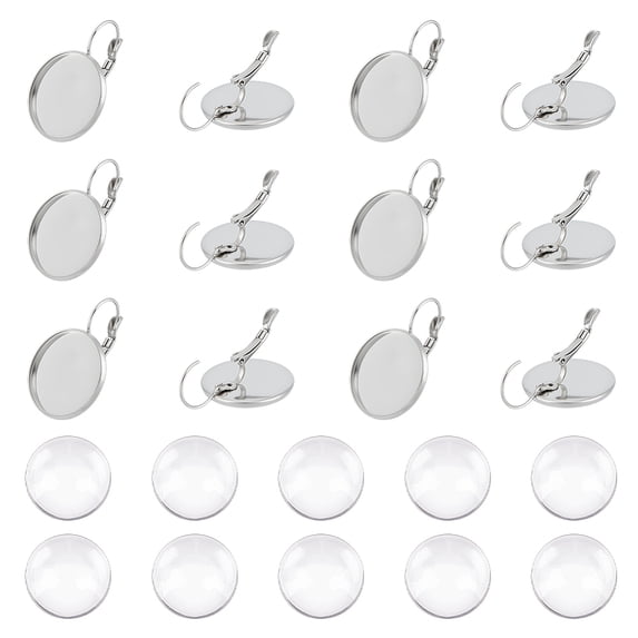 20Pcs 304 Stainless Steel Leverback Earring Findings with Flat Round ...