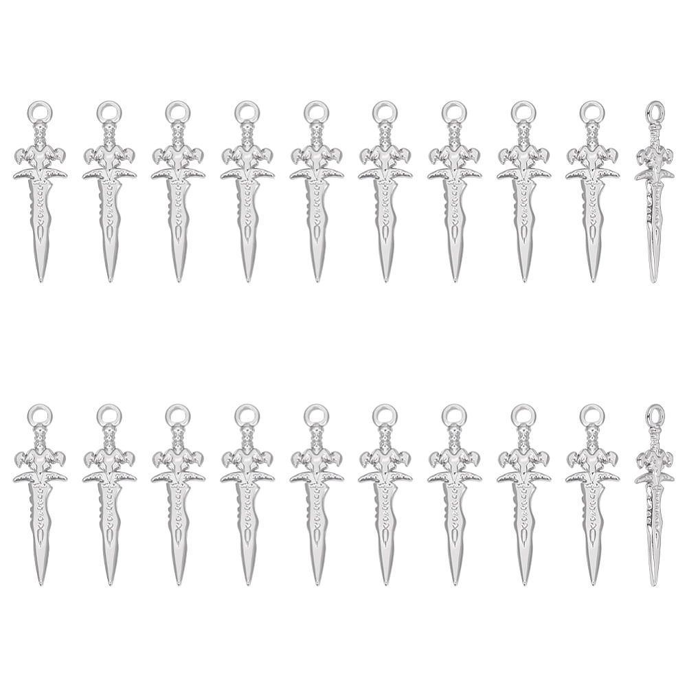 20Pcs 304 Stainless Steel Pendants Sword Charm Stainless Steel Color ...