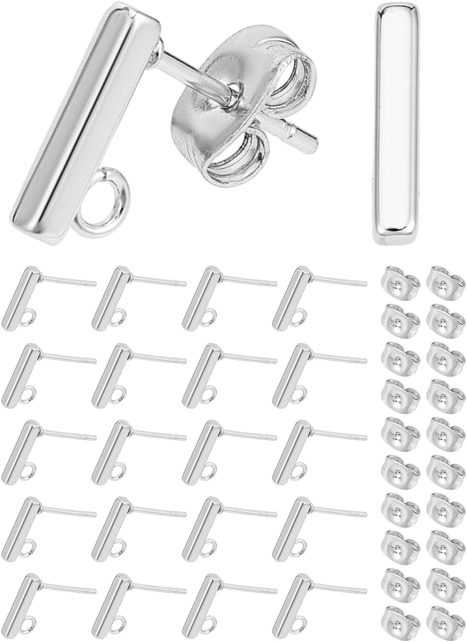 20Pcs 304 Stainless Steel Rectangle Stud Earrings Settings 10x2x2mm Stud Earrings with Ear Nuts ...