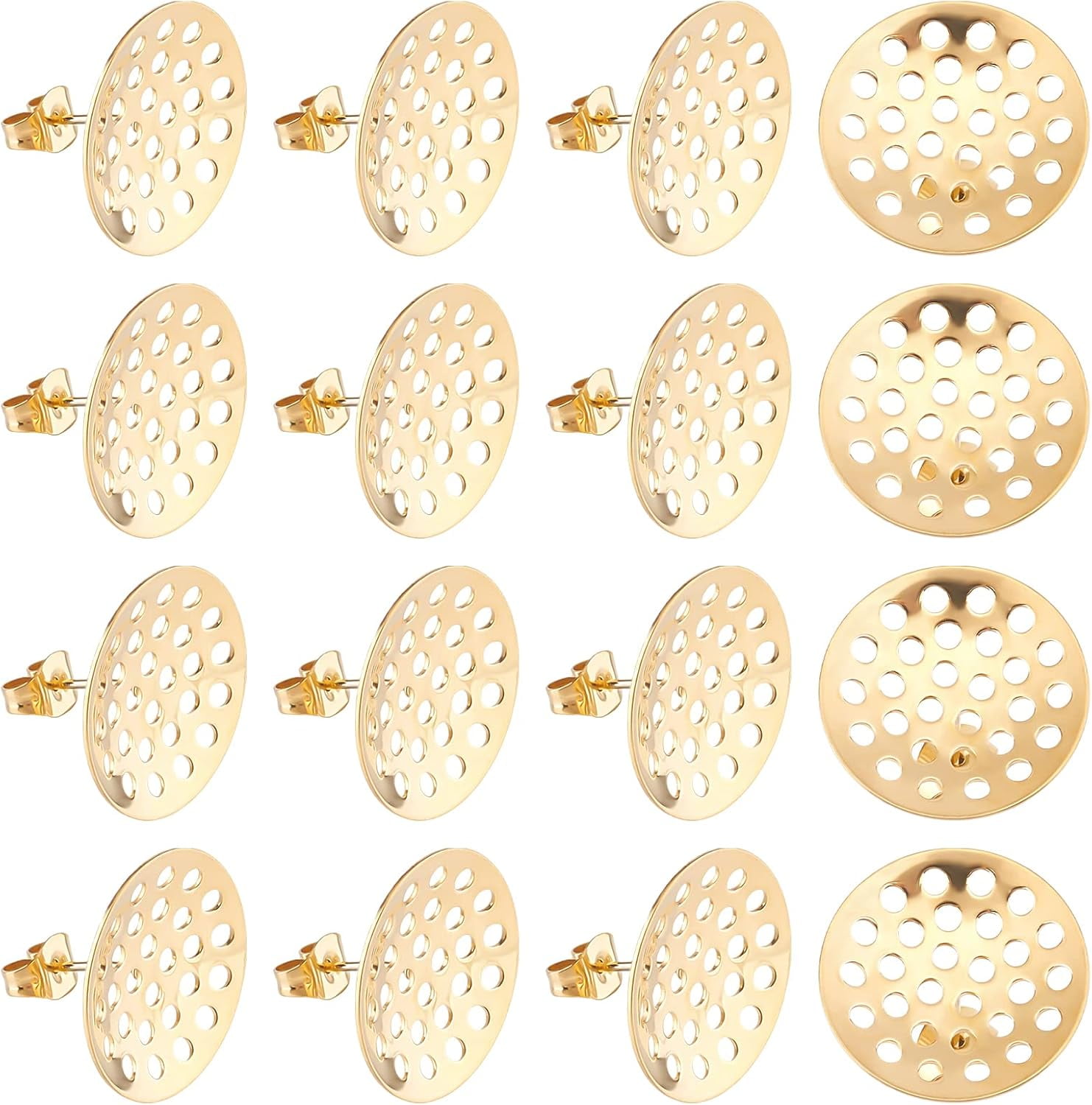 20Pcs 304 Stainless Steel Stud Earring Findings with Sieve Base and 201 ...