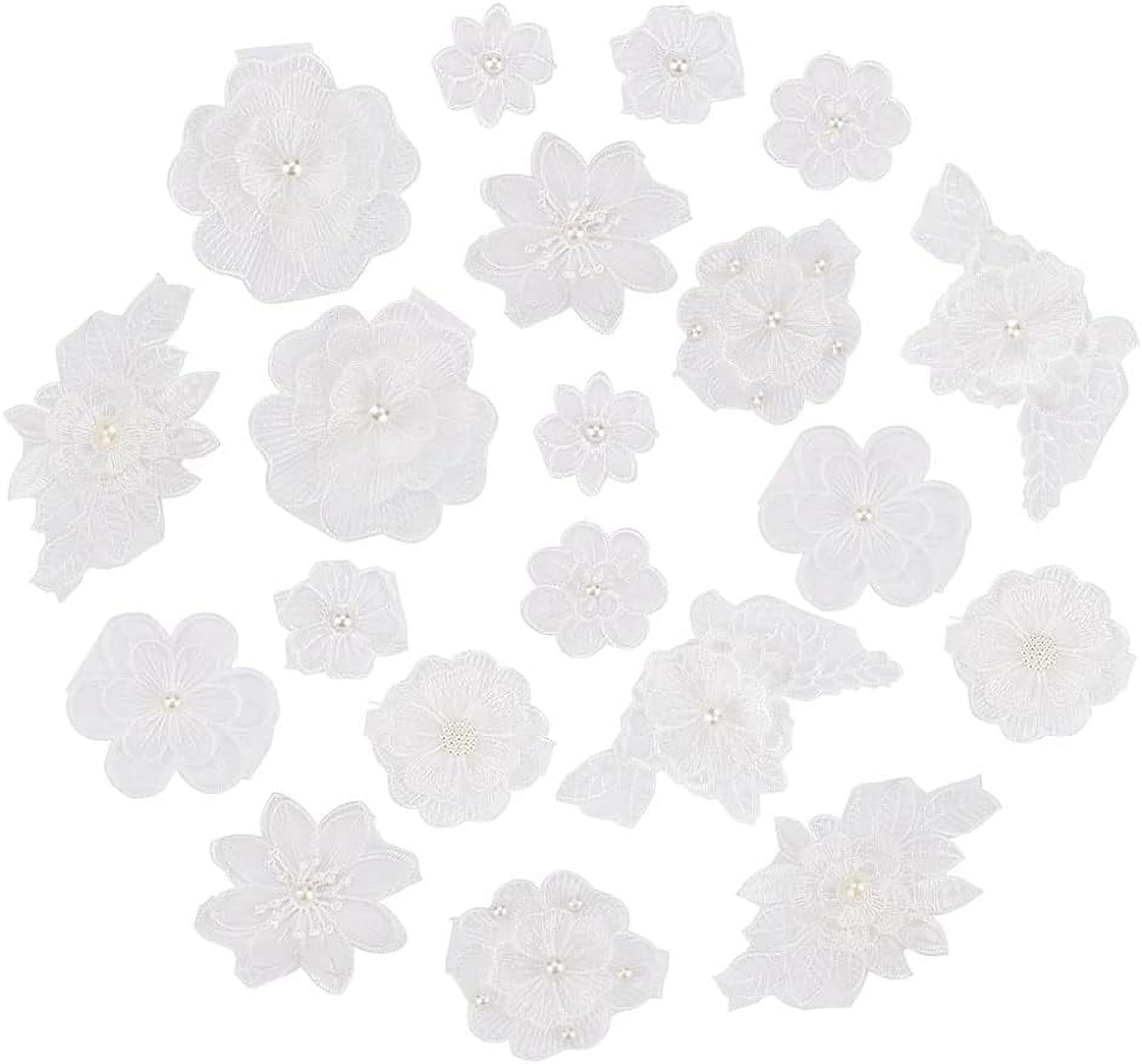 20Pcs 3D Flower Lace Embroidery Appliques Floral Sew On Patches White ...