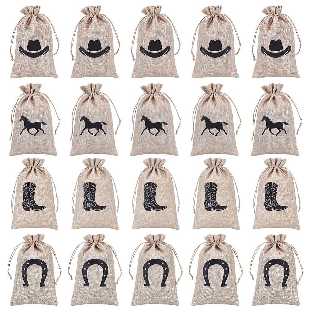 20Pcs 4 Styles Cowboy Polyester Packing Pouches Drawstring Bags ...