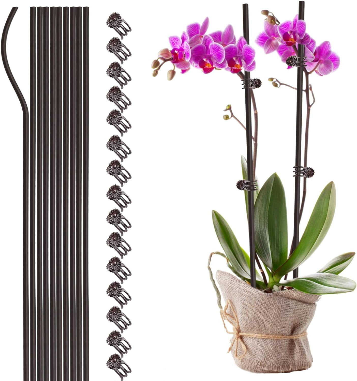 20Pcs 40cm Garden Metal Plant Stakes with 20PCS Vine Fixing Clip Set ...