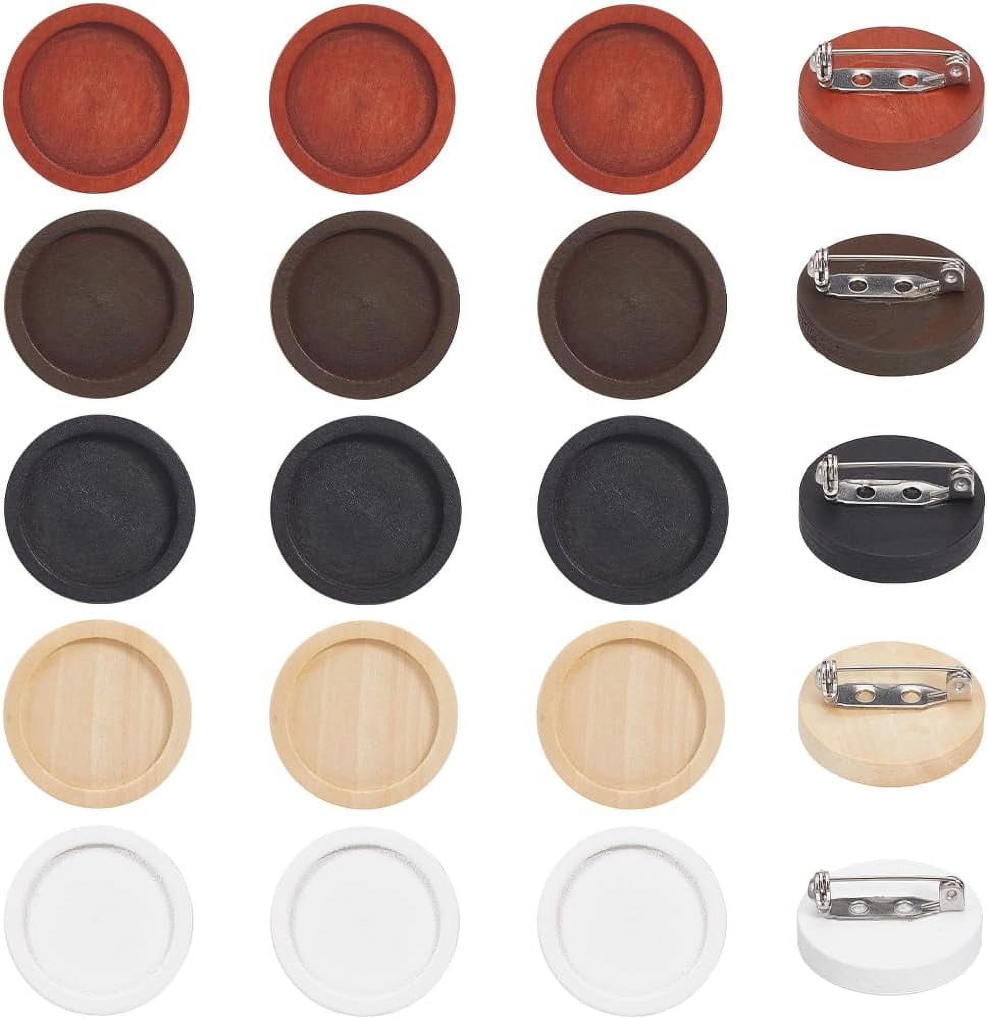 20Pcs 5 Colors Blank Brooch Wood Cabochon Blanks Bulk 25mm White Black ...