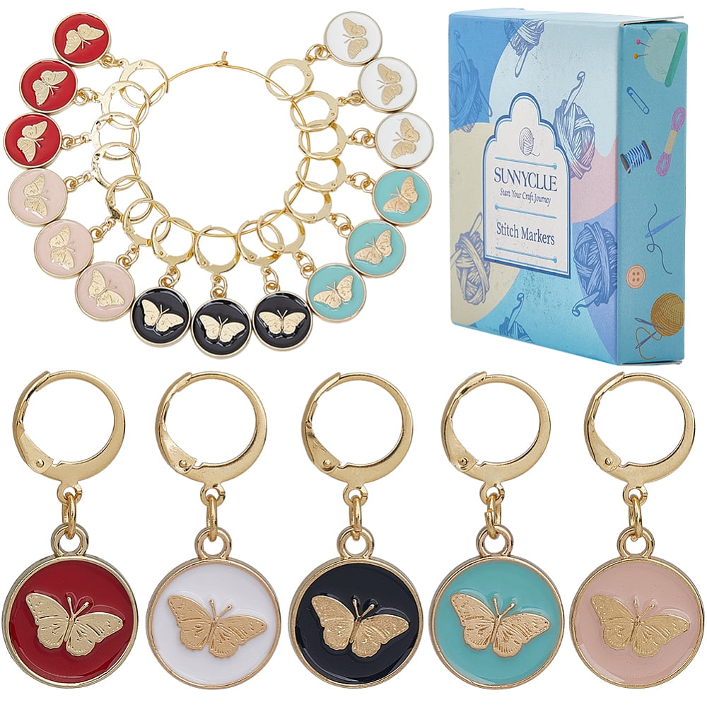 20Pcs 5 Colors Butterfly Alloy Enamel Locking Pendant Stitch Markers ...