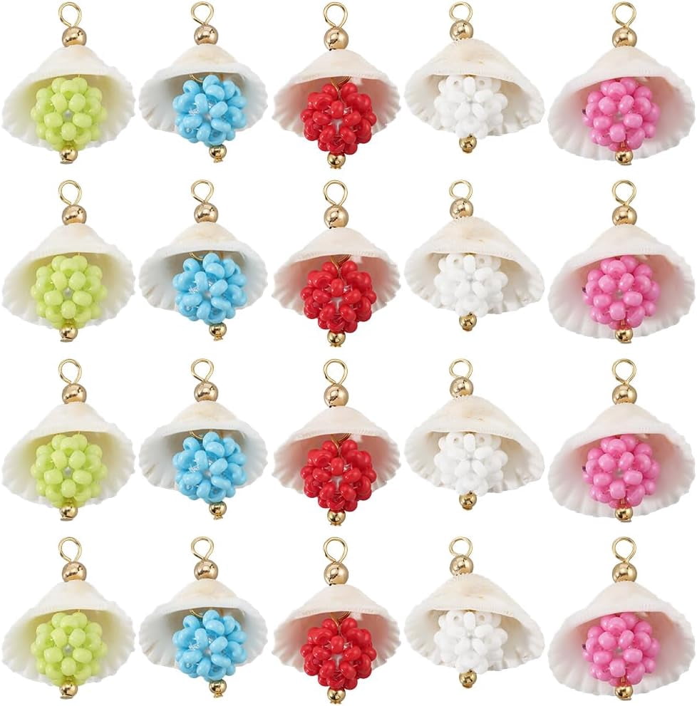 20Pcs 5 Colors Clam Shell Charms 18K Gold Plated Summer Ocean Beach ...