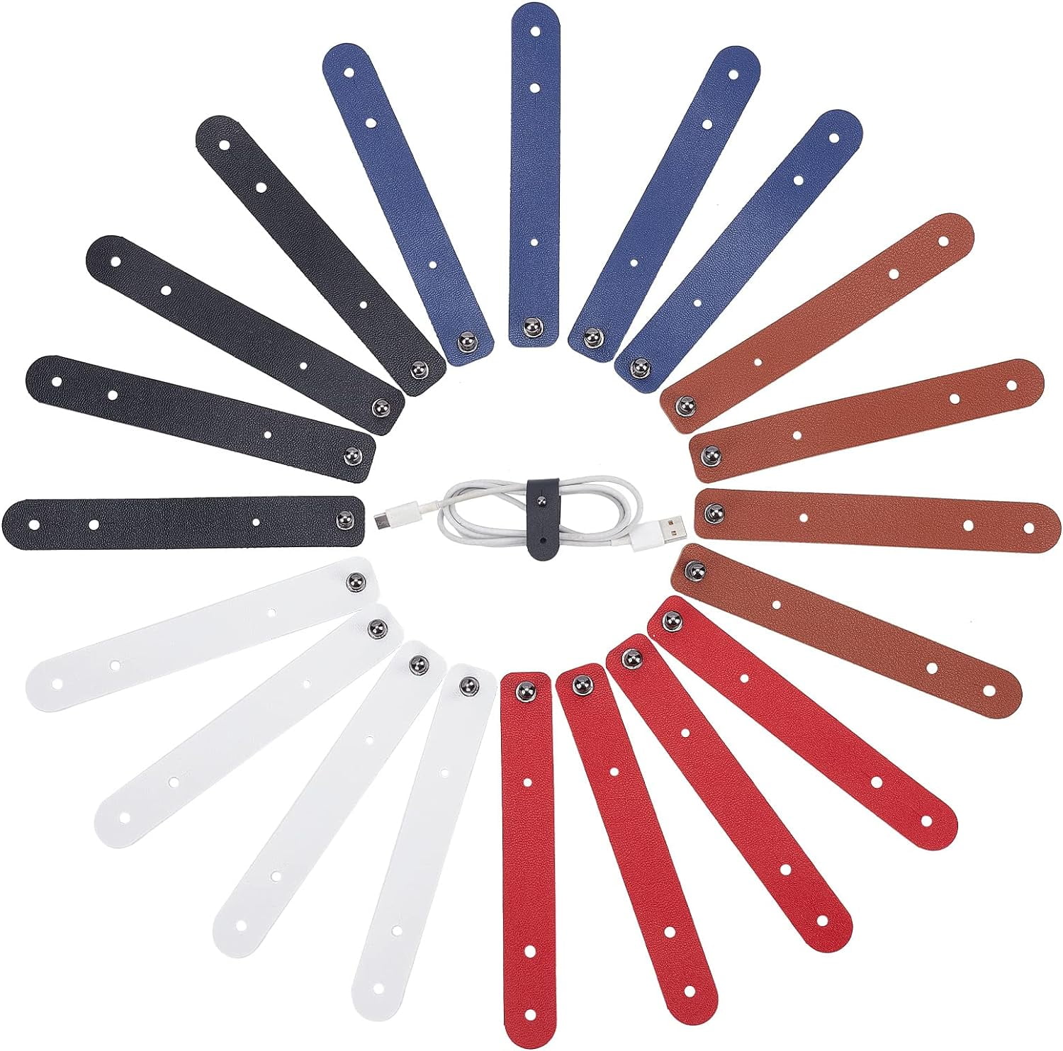 20Pcs 5 Colors Imitation Leather Cable Keepers with Alloy Buttons Cord ...