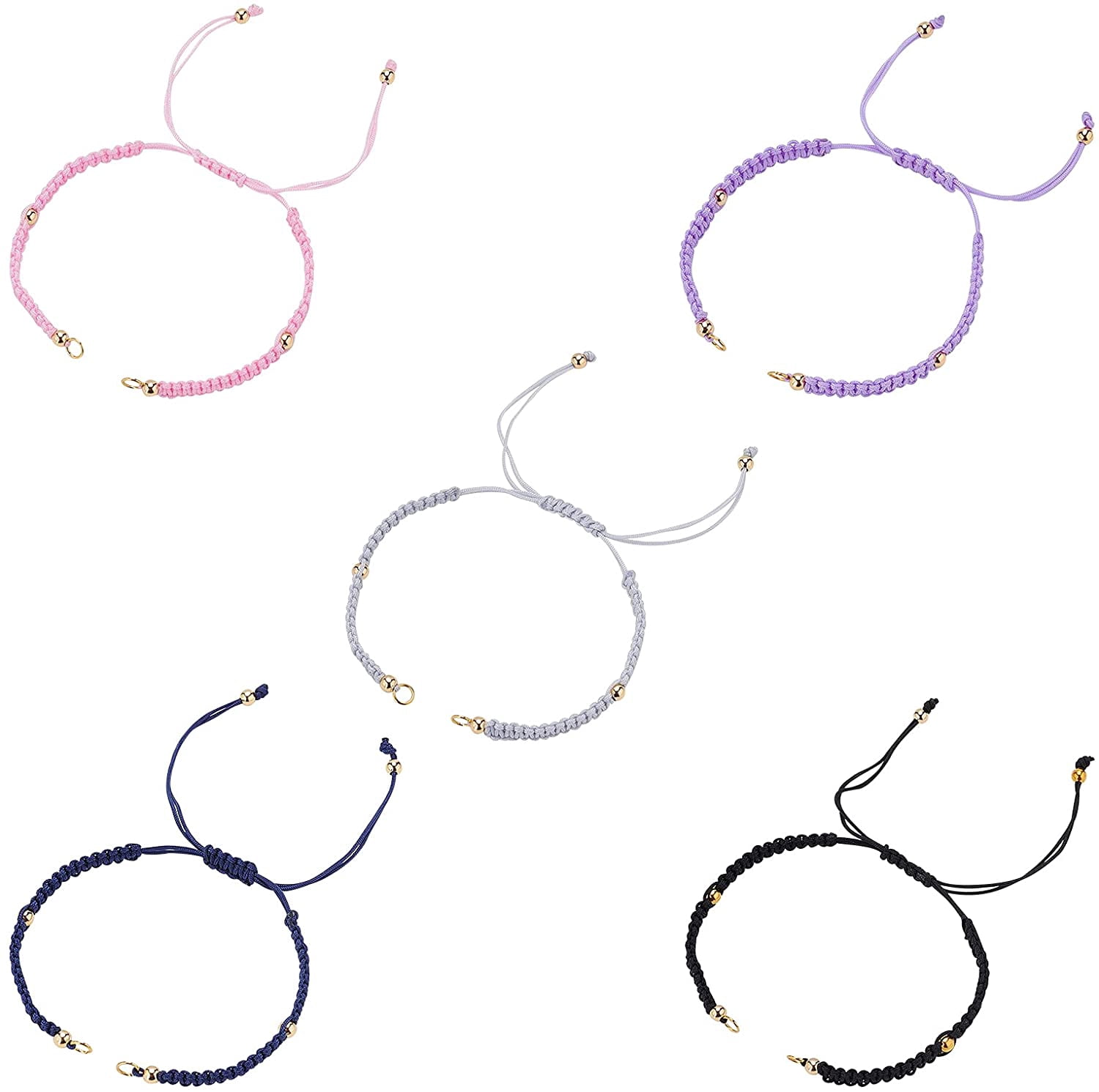 20Pcs 5 Colors Nylon Cord Bracelets Adjustable Half-Finished Wave Rope ...