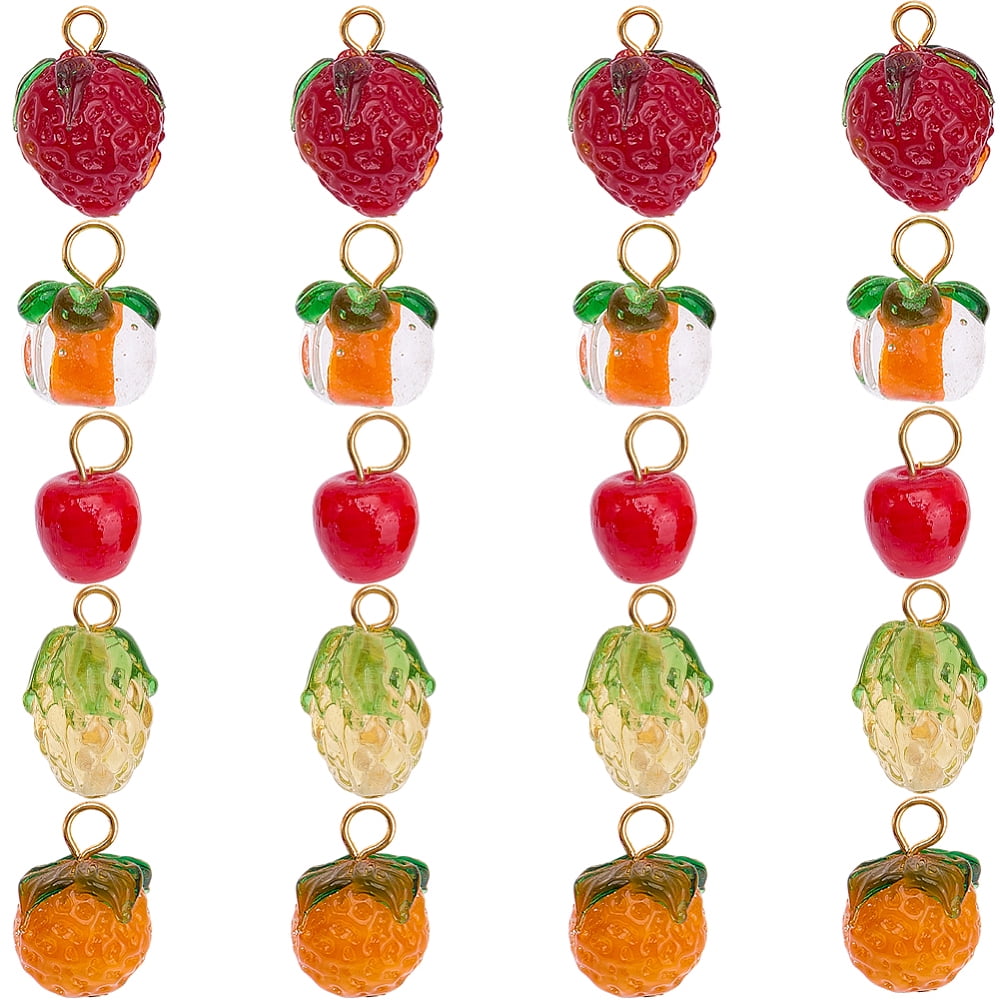 20Pcs 5 Style Handmade Lampwork Pendants with Iron Findings Fruit ...